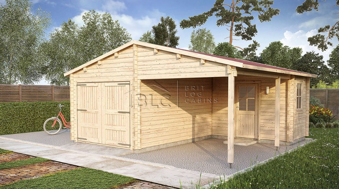 Garage With Workshop 6x6m, 44mm With Room - Brit Log Cabins